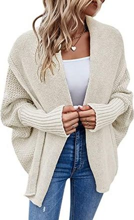ORANDESIGNE Gilet Long Femme Hiver Chaud Cardigan Grande Taille Manches Longues Chic Tricot Veste Longue Grosse Maille Élégant Sweater Manteau Outwear E Abricot L