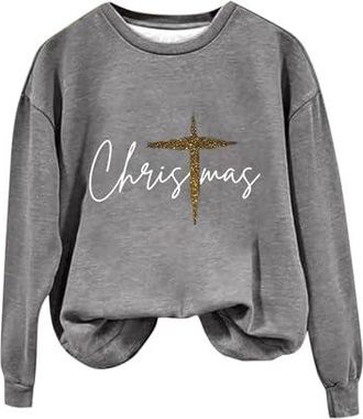 Generic Womens Autumn/Winter Solid Color Crew Collar Loose Long Sleeved Print Hoodie Womens Fall Winter Streetwear Jumpers Sweatshirt (Grey, S) k768