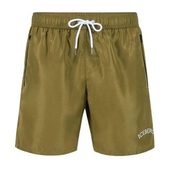 Iceberg Homme, Maillots de bain, Vert, Taille: L Military Boxer Swim Shorts