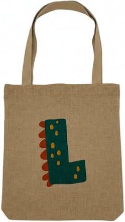 Fabulous Sac Shopping Tote Bag Aspect Lin - L Lena Lucas Lettre Pr&eacute;nom Dinosaure Dessin Enfant - Sac de Courses Toile Epaisse 360g Beige Naturel Cabas Port&eacute; Ep