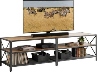 Relaxdays TV-Lowboard, 4 F&auml;cher, offenes TV-Regal bis 75 Zoll, Fernsehtisch, HxBxT: 52 x 180 x 39 cm, braun/schwarz
