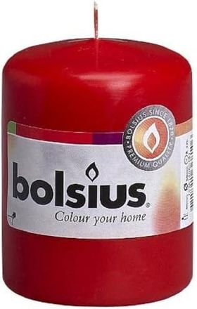 Bolsius Lot de 10 bougies piliers, lisses, rouges, 8 cm, d&eacute;coratives, dur&eacute;e de combustion : 17 heures, non parfum&eacute;es