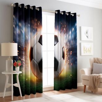 Generic Vorh&auml;nge Fantasy-Sport-Fu&szlig;ball Motiv, Vorhang Blickdicht Verdunklungsvorh&auml;nge Thermovorhang mit &Ouml;sen, Gardinen Wohnzimmer Schlafzimmer Fenster, H140 x