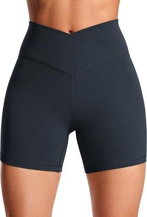 CRZ YOGA Femme Butterluxe Croisement Taille Haute Entraînement Yoga Motarde Shorts - 13cm True Navy 42