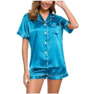 Generic Ensemble de pyjama pour femme en satin de soie pour femme - Ensemble de pyjama en satin de soie - Ensemble de pyjama &agrave; boutons - Ensemble de v&ecirc;tements