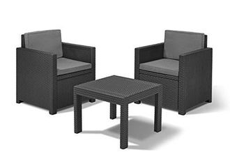 Keter Allibert by Keter Balkonm&ouml;bel Set Victoria Balcony, graphit/cool grey, 3tlg., inkl. Sitz- und R&uuml;ckenkissen, Kunststoff, flache Rattanoptik