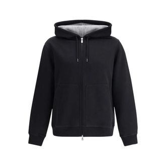 Brunello Cucinelli Monochrome Baumwollhoodie mit Rei&szlig;verschluss - - Sweatshirts & Hoodies - Herren - Schwarzk - L