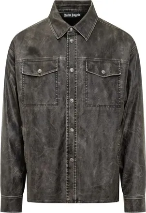 Palm Angels Homme, Vestes, Gris, Taille: M Surchemise Enduite Logo Courbe