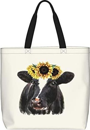 Generic Sac Fourre-Tout Tournesol Et Imprim&eacute; Vache Grand Sac A Main Pliable Lavables Sacs &Agrave; Main, Pour Femmes, Voyage, Burea, Tous Les Jours