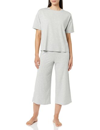 Amazon Essentials Damen Schlafanzug aus Jersey-Strick - Auslauffarben, Grau Meliert, 6XL Große Größen