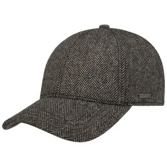 Stetson Plano Wool Cap Herren Baseballcap Schirmunterseite Leder Herringbone Design Baumwollfutter Herbst Winter Dunkelbraun XXL (62-63 cm)
