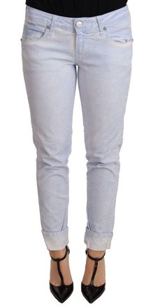 Acht Hellblaue Baumwolle Gefalteter Saum Skinny Jeans