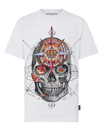 Philipp Plein Round Neck T-Shirt Wind Rose Skull Stones