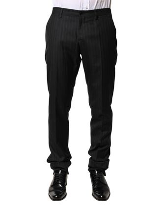 Dolce & Gabbana Mens Pinstriped Wool Trousers Black