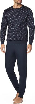 CALIDA Herren Pyjama blau Jersey-Baumwolle unifarben