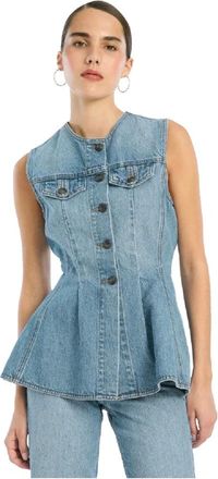 Rotate Rotate Birger Christensen, Femme, Tops, Bleu, Taille: 40 FR Haut en jean &eacute;vas&eacute;
