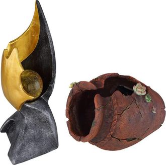 Globo Lighting Solar Blumentopf LED Flamme Pflanzgef&auml;&szlig; Beleuchtet Deko Solarlampe mit Flammeneffekt, IP44 Akku Garten, Lichteffekt R&ouml;mer Gef&auml;&szlig;, 1x LED warmwei&szlig;, 2er 