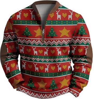 Generic Sweat-shirt pour homme - Pull Père Noël amusant - Imprimé de Noël - Manches longues - Fermeture éclair - Haut de Noël décontracté pour les vacances et