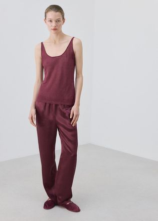 Mango Satinierte Hose mit Stretchbund granatrot - Damen - S - MANGO