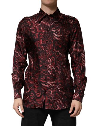Dolce & Gabbana Bordeaux Patterned Collared Men Dress Shirt Silk