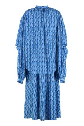 Balenciaga Printed with Bow Fastening Dress - Blue