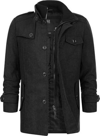 Indicode Hommes Brandon Coat | Manteau court &agrave; col montant Charcoal Mix XXL