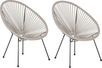 Beliani Lustiges Balkonset 2 Stühle Spaghetti-Optik Rattan hellgrau Acapulco II