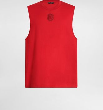 Dolce & Gabbana Tanktop Aus Baumwolle Mit Patch - Mann T-shirts Und Polos Rot 50