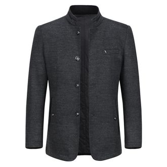 AlltheMen Wintermantel Herren Kurzmantel Slim Fit Mantel mit Stehkragen Wolle Warm Wollmantel Business Freizeit Grau 3XL