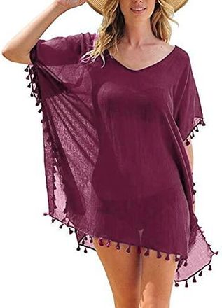 Generic Vêtement bohème pour femme - Poncho de plage transparent - Robe de plage sexy - Caftan noir transparent - Robe de plage à manches courtes - Robe dété 