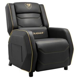 Cougar Gaming Sessel | Ranger S Royal - Sofa schwarz und Gold - PVC-Leder - Kopfst&uuml;tze und Lendenkissen - Fu&szlig;st&uuml;tze klappbar - R&uuml;ckenlehne neigbar
