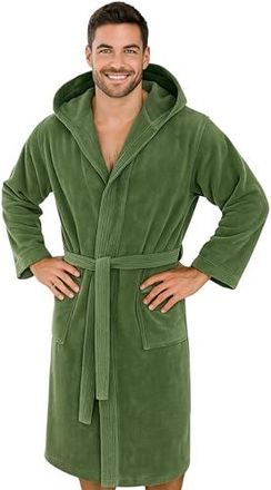Morgenstern Peignoir &agrave; capuche pour homme 100 % coton &eacute;ponge &Ouml;ko-Tex Velours Peignoir long Finn, vert, XXL