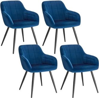Woltu Lot de 4 Chaise de Salle &agrave; Manger, Chaise de Cuisine rembourr&eacute;e en Velours, Pied en m&eacute;tal,Bleu