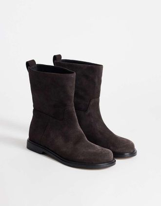 Topshop Pascal bottines chelsea en daim v&eacute;ritable couleur chocolat-Marron