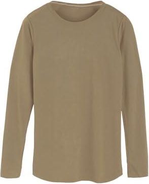 Generic Sous-v&ecirc;tements thermiques en soie pour femme - Couleur unie - Col rond - Int&eacute;rieur &agrave; manches longues - Pull thermique avec col haut, kaki, M