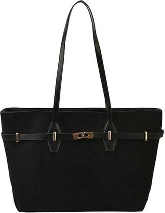 Generic Sac fourre-tout pour femmes, sac &agrave; &eacute;paule, sacs &agrave; main en su&eacute;dine synth&eacute;tique avec d&eacute;coration de ceinture zipp&eacute;e, r&eacute;tro simple pour le travail, shoppi