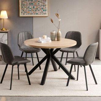 M&S Collection M&s - Table &agrave; manger 1,2 m finition naturel et pieds en m&eacute;tal noir - alina