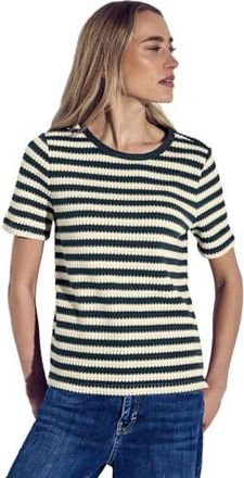 Street One A322898 T-Shirt &agrave; Rayures Aspect tricot&eacute;, Vert Sapin, 38 Femmes