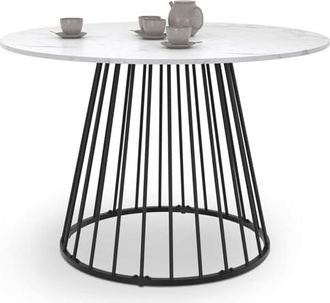 IDMarket Table à Manger Ronde Yuna 6 Personnes Pied Filaire en métal Noir et Plateau Effet marbre Blanc Alaska 110 cm