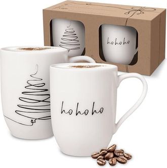 Villeroy & Boch Statement Tassen Set Tannenbaum 2 teilig Weihnachten, Weiß, Schwarz, Spülmaschinenfest, Mikrowellensicher, Weihnachtassen, Weihnachtsbecher, Christmas