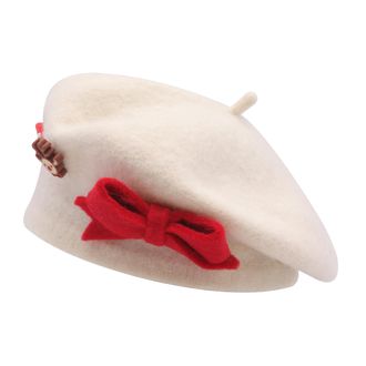 ZLYC M&auml;dchen Klassische Der Franz&ouml;sische K&uuml;nstler Baskenm&uuml;tze Barett(Weihnachten Cremewei&szlig;),Einheitsgr&ouml;&szlig;e