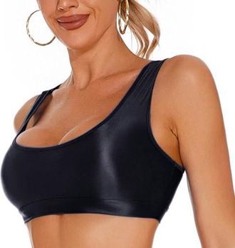 Feoya Soutien-gorge extensible brillant pour femme - Sans manches - Pour le sport, le yoga, la gym, la course &agrave; pied - Haut court dentra&icirc;nement - Brassi&egrave;re 
