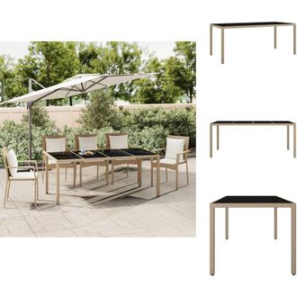vidaXL Gartentisch mit Glasplatte Beige Poly Rattan & Hartglas - Gartentisch - Outdoor M&ouml;bel - Terrassenm&ouml;bel - Esstisch - Gartenset