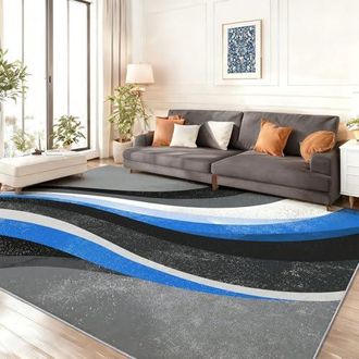 Generic Gris Tapis pour Salon 140 x 200 cm, Lavables avec Dos Antid&eacute;rapant, Tapis &agrave; Poils Courts Imprim&eacute; Moderne Abstrait Lignes Courbes pour Cuisine Salle &agrave; 