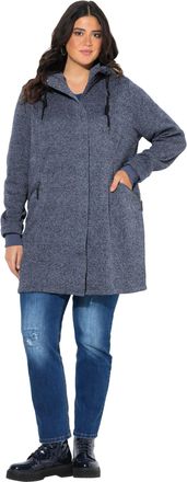Ulla Popken Damen Strickfleece-Jacke, Kapuze, 2-Wege-Zipper Blazer, Marine, 54-56 EU