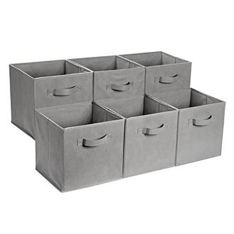 Amazon Basics Cube de rangement pliable en tissu avec poign&eacute;es, lot de 6, Gris Uni, 33 x 33 x 33 cm