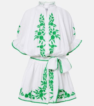 Juliet Dunn Besticktes Minikleid aus Baumwolle und Leinen