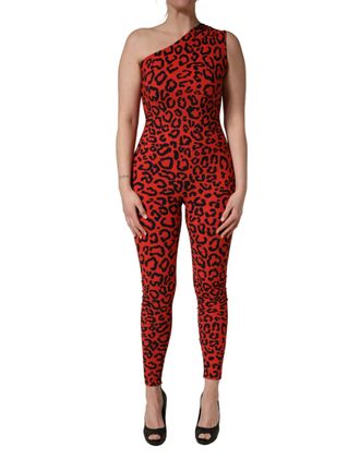 Dolce & Gabbana Womens Black Red Nylon Leopard Pattern Jumpsuit And Elastane