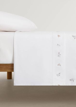 Mango Drap plat enfant percale de coton fleur brod&eacute;e lit 90 cm blanc - Home - Lit 90 cm - MANGO HOME
