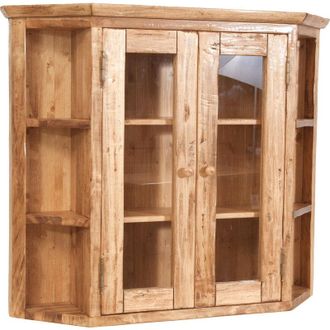 Biscottini International Kleine, gekerbte Vitrine zum Aufh&auml;ngen aus massivem Lindenholz mit nat&uuml;rlichem Finish Made in Italy